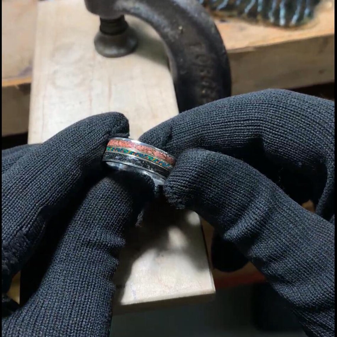 FOSSIL RING: Brontosaurus Dinosaur Bone, Megalodon Tooth, Fire Opal ...