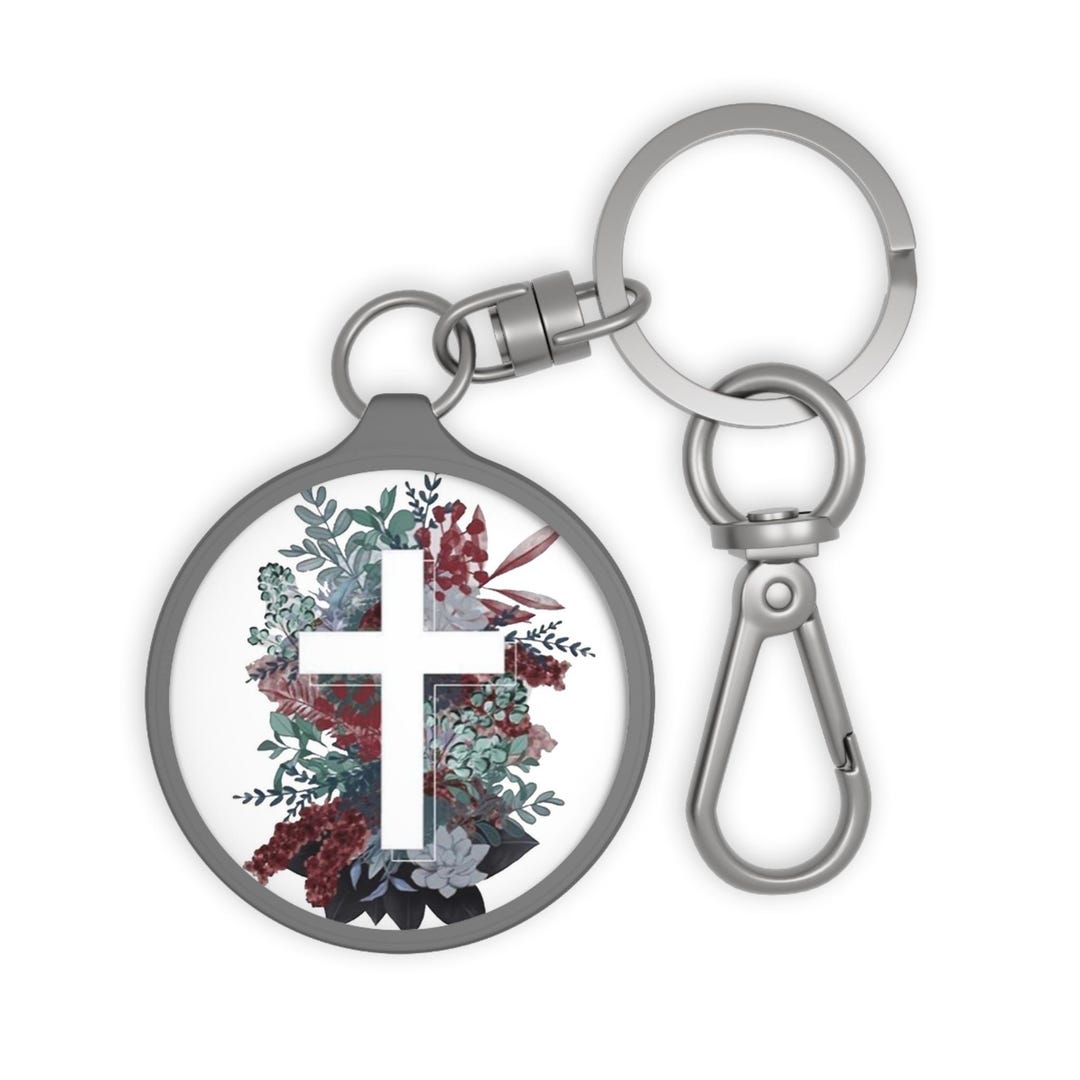 Floral Cross Keyring Tag, Christian Gift, Religious Keychain ...