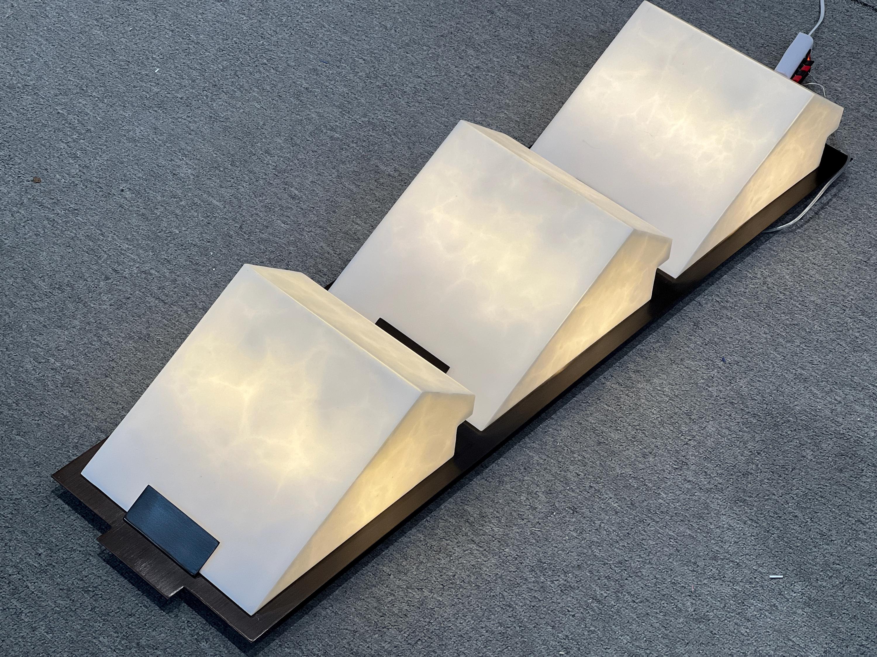 3-light Cone Alabaster Shade LED Wall Lamps Brushed Bronze 6"in Sconce ...