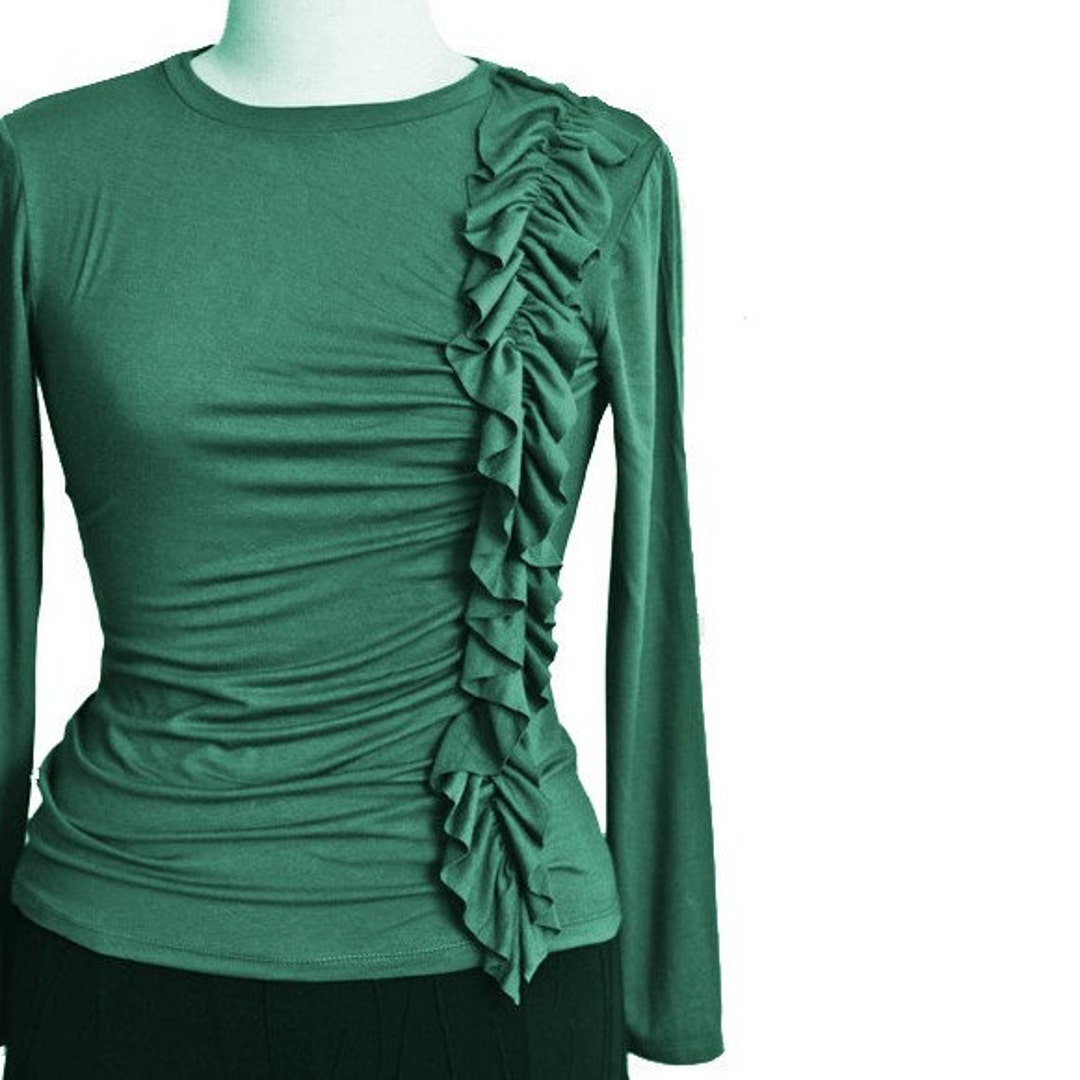 Ruffle Top, Long Sleeve Shirt, Plus Size Top With Ruffles, Shirred Top ...