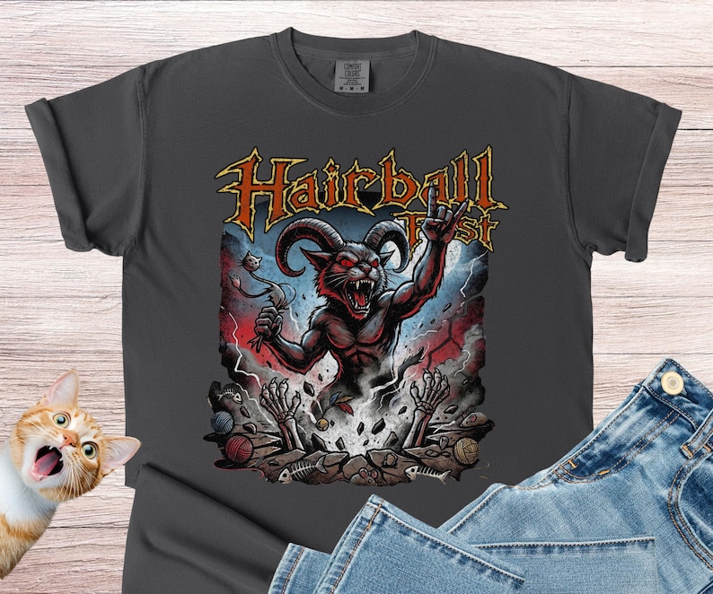 Hairball Fest 2026 Shirt, Funny Rock Cat Festival Tee, Cat Metal Band ...