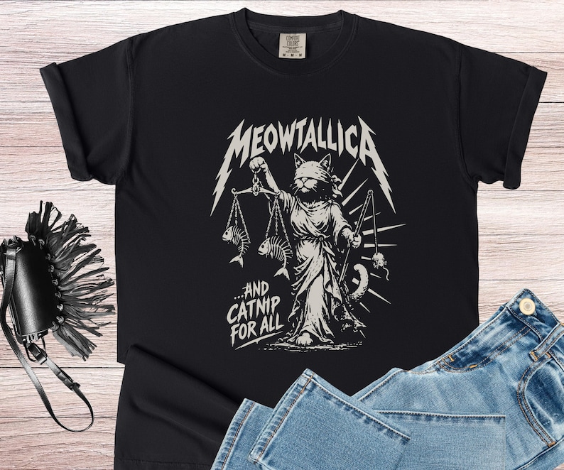 Meowtallica Cat Shirt Funny Metal Cat Tee Vintage Band Parody Cat Lover ...