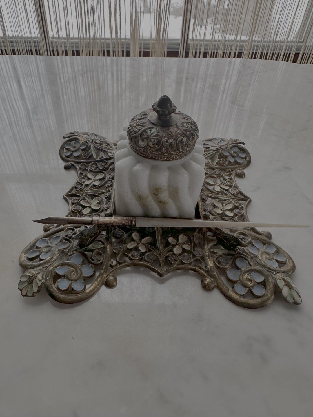 Very Rare, All Original, Circa 1880s, Fancy, Milk Glass Inkwell, With ...
