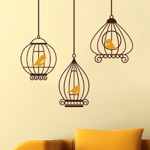 Birds Wall Decal, Bird Cages Wall Decal, Birds in Birdcage Vinyl Wall ...