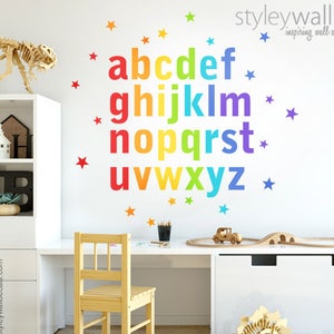 Alphabet Wall Decal, Alphabet Wall Sticker, Letters Wall Decal, Rainbow ...