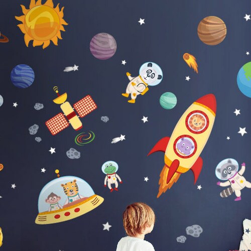 Outer Space Wall Decal Stars Planets Astronaut Rocket Ship - Etsy