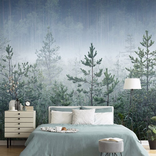 Pine Trees Mural Wallpaper Forest Trees Mural Winter Mural - Etsy