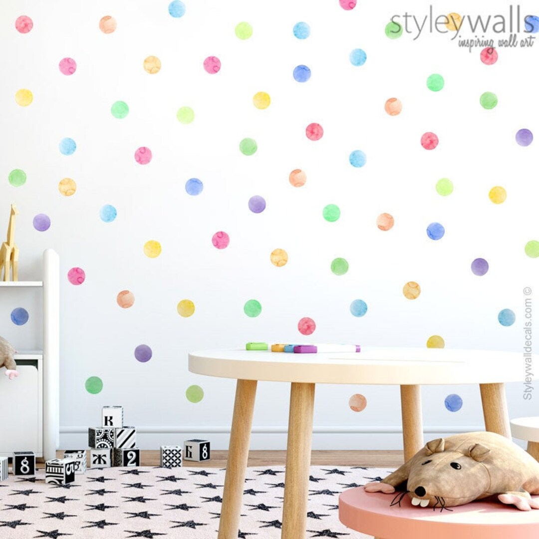 Polka Dots Wall Decal, Confetti Dots Circles Wall Decal, Water Color ...