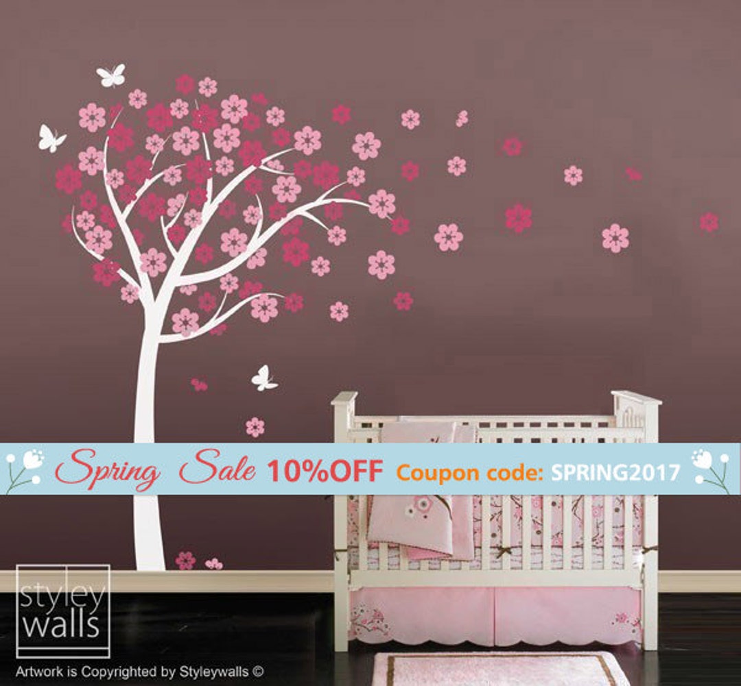 Cherry Blossom Tree-tree Wall Decal Sticker -nursery Vinyl Wall Decal ...