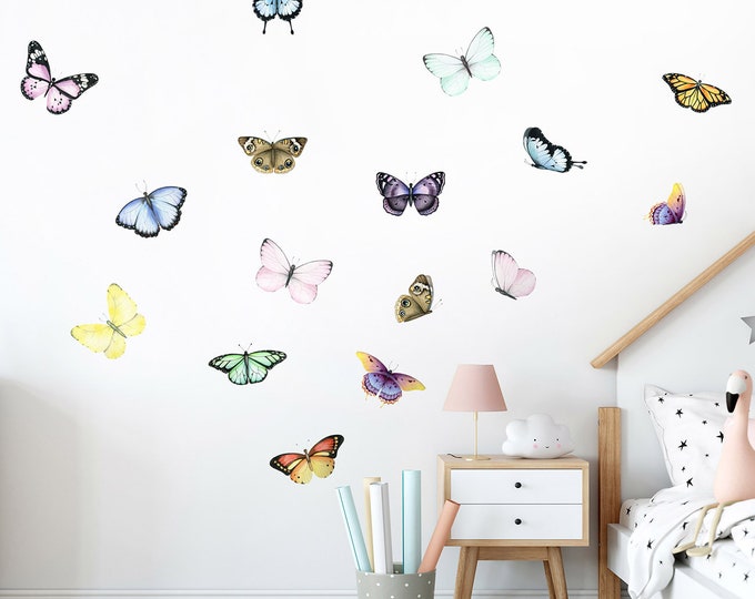 Watercolor Butterflies Wall Decals Stickers, PVC Free Reusable Fabric ...