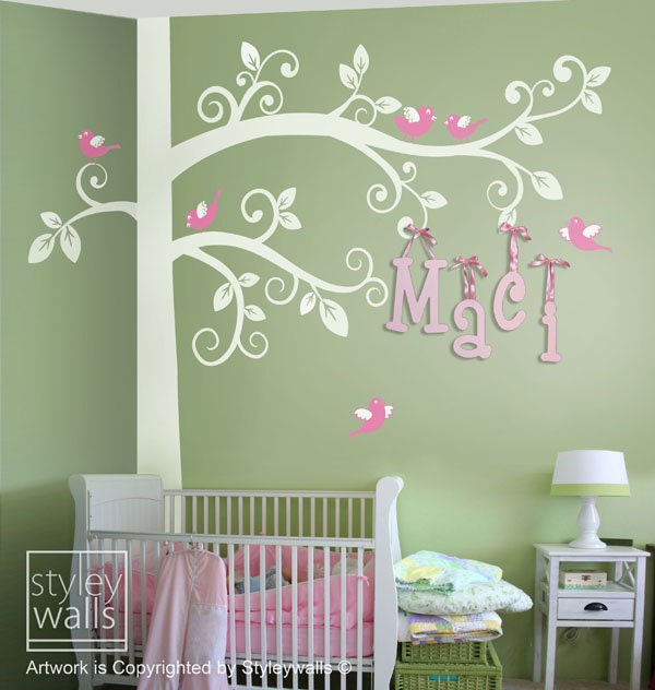 Corner Tree Wall Decal Swirly Tree With Birds Wall Decal - Etsy