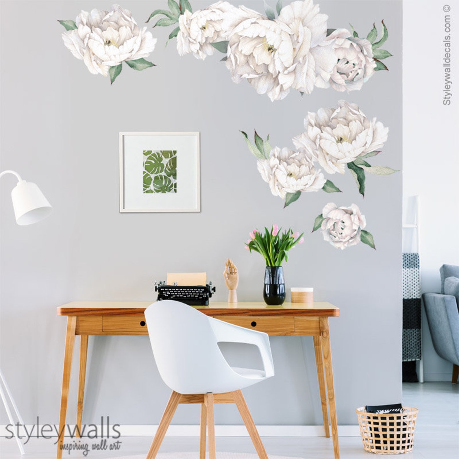 Peony Flowers Wall Decal White Peony Wall Sticker Watercolor | Etsy