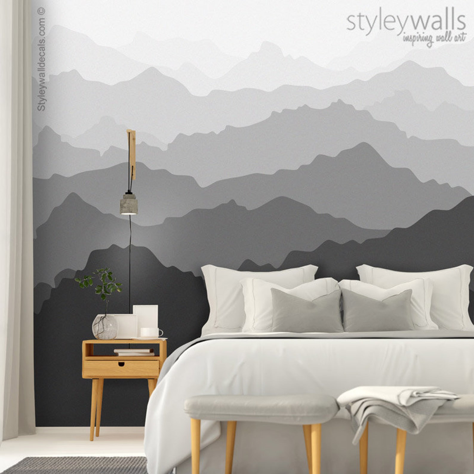 Mountains Wallpaper Mountain View Mural Wallpaper Black and - Etsy
