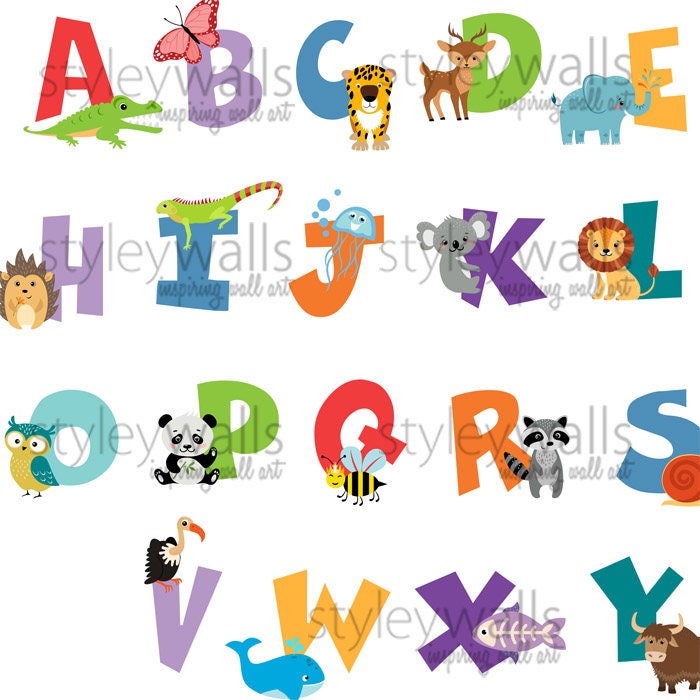 Alphabet Wall Decal, Animals Alphabet Wall Sticker, Letters Wall Decal ...