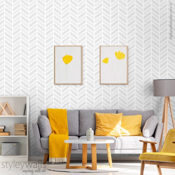 Yellow And Gray Chevron Wallpaper Peel & Stick Wallpaper 3ft X 2ft