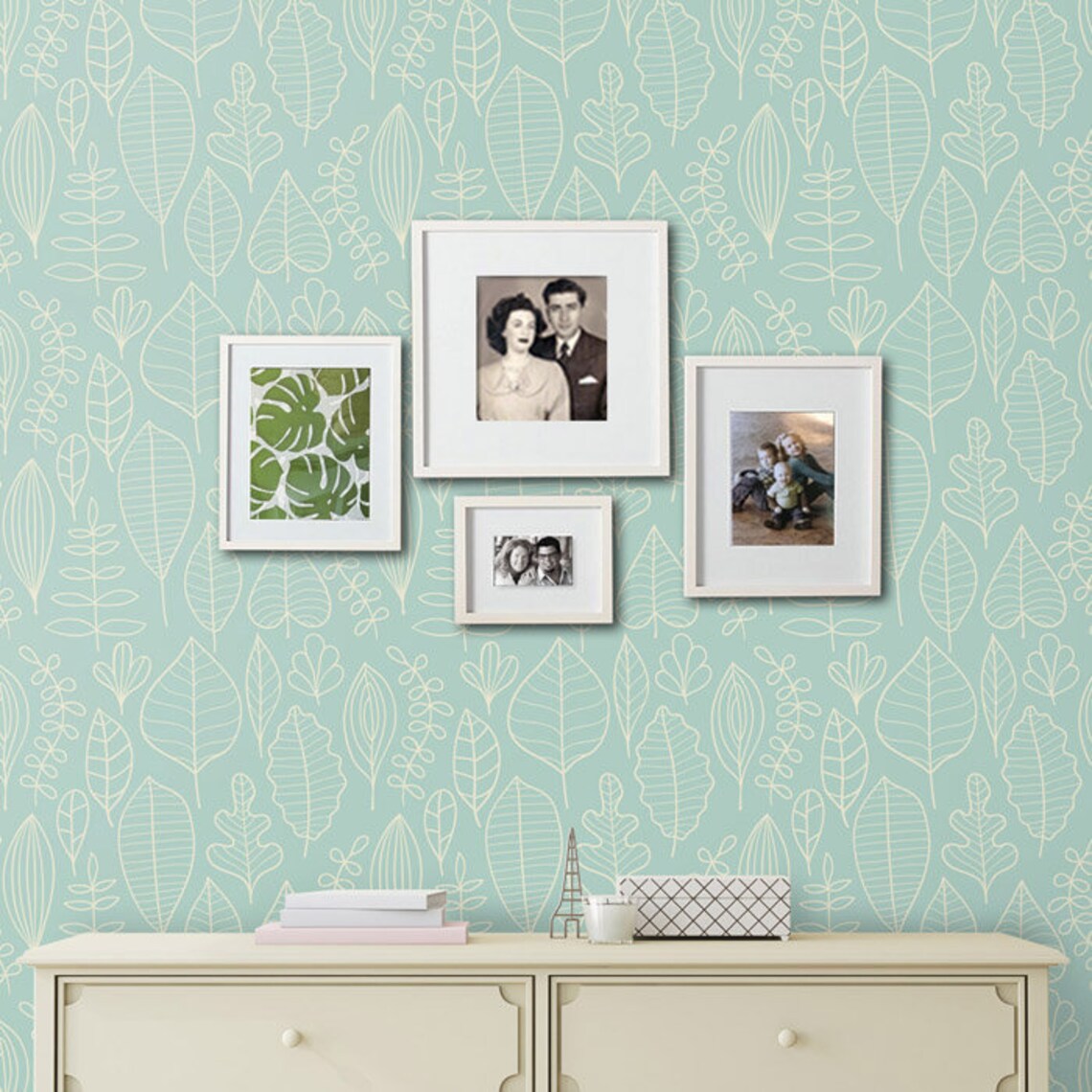 Leaves Wallpaper Leaf Pattern Wallpaper Repositionable - Etsy