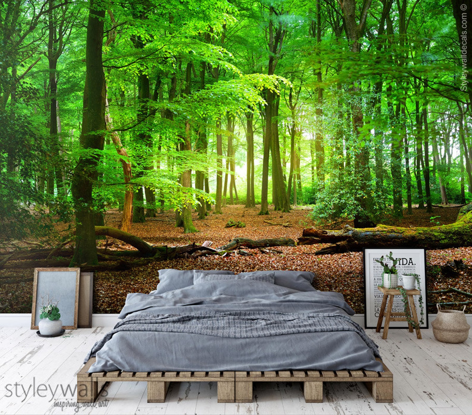Green Forest Mural Wallpaper, Trees Mural, Nature Wall Art Mural ...
