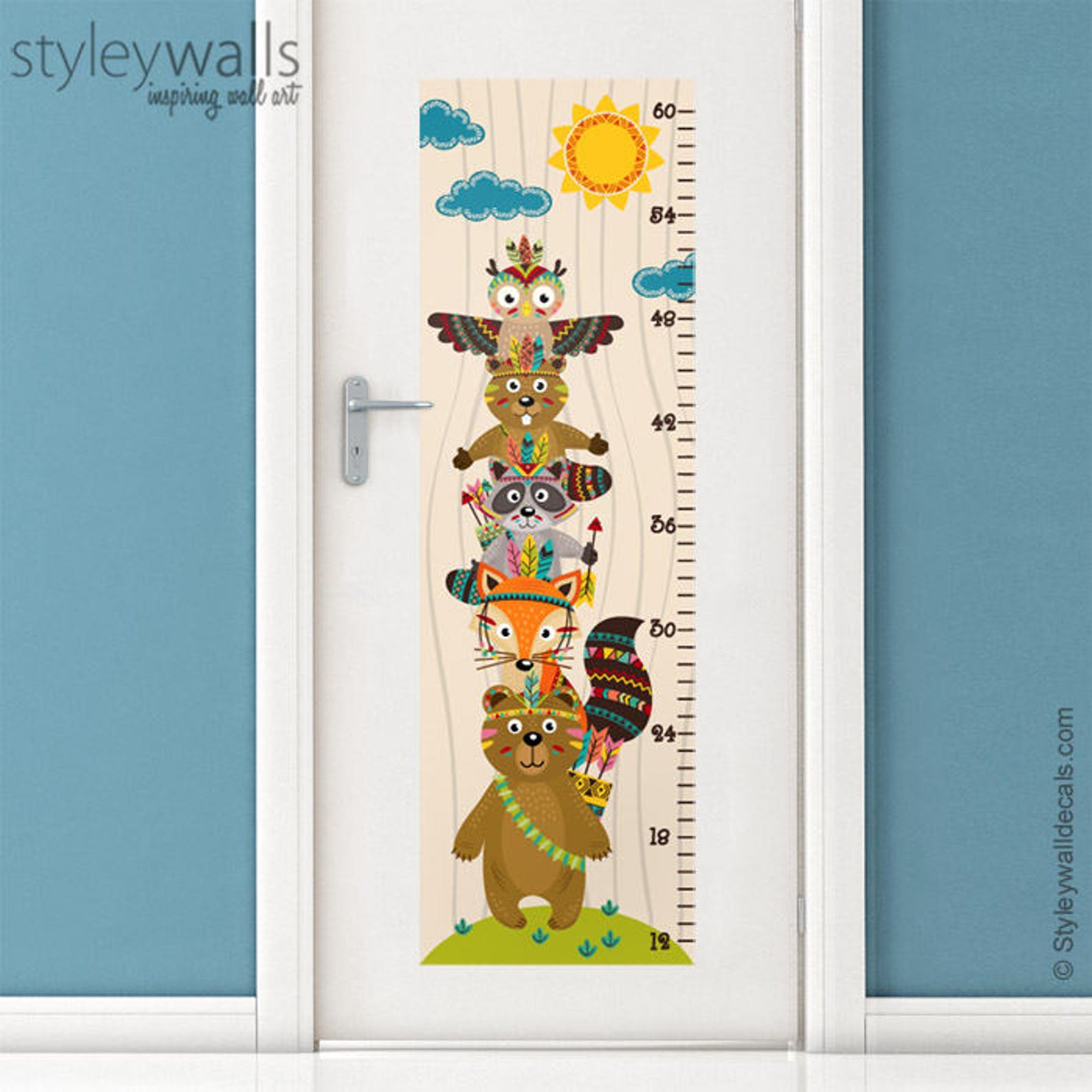 Kids Growth Chart Wall Decal Animals Height Chart Wall Decal | Etsy