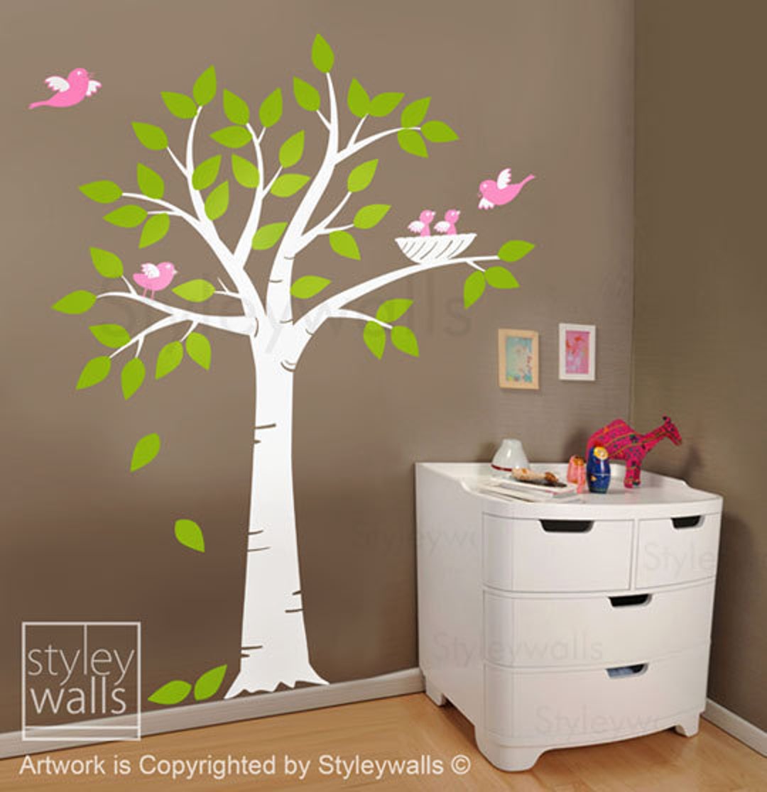 Tree Wall Decal Tree With Bird Nest and Birds Nursery Vinyl - Etsy