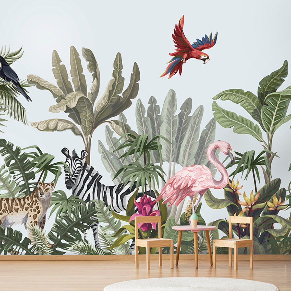 Rainforest Mural Tropical Jungle Animals Mural Safari - Etsy
