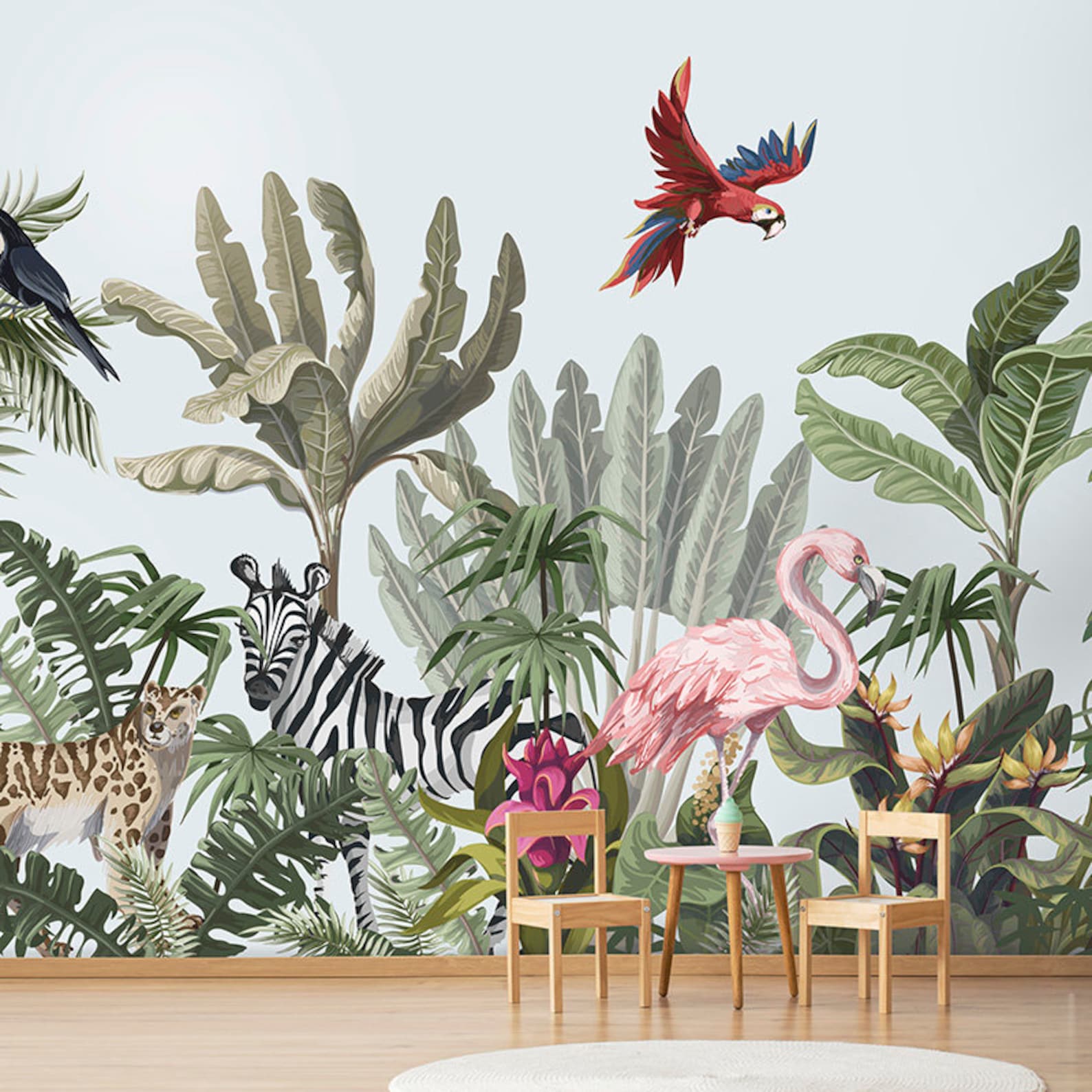 Rainforest Mural, Tropical Jungle Animals Mural, Safari Animals Jungle ...