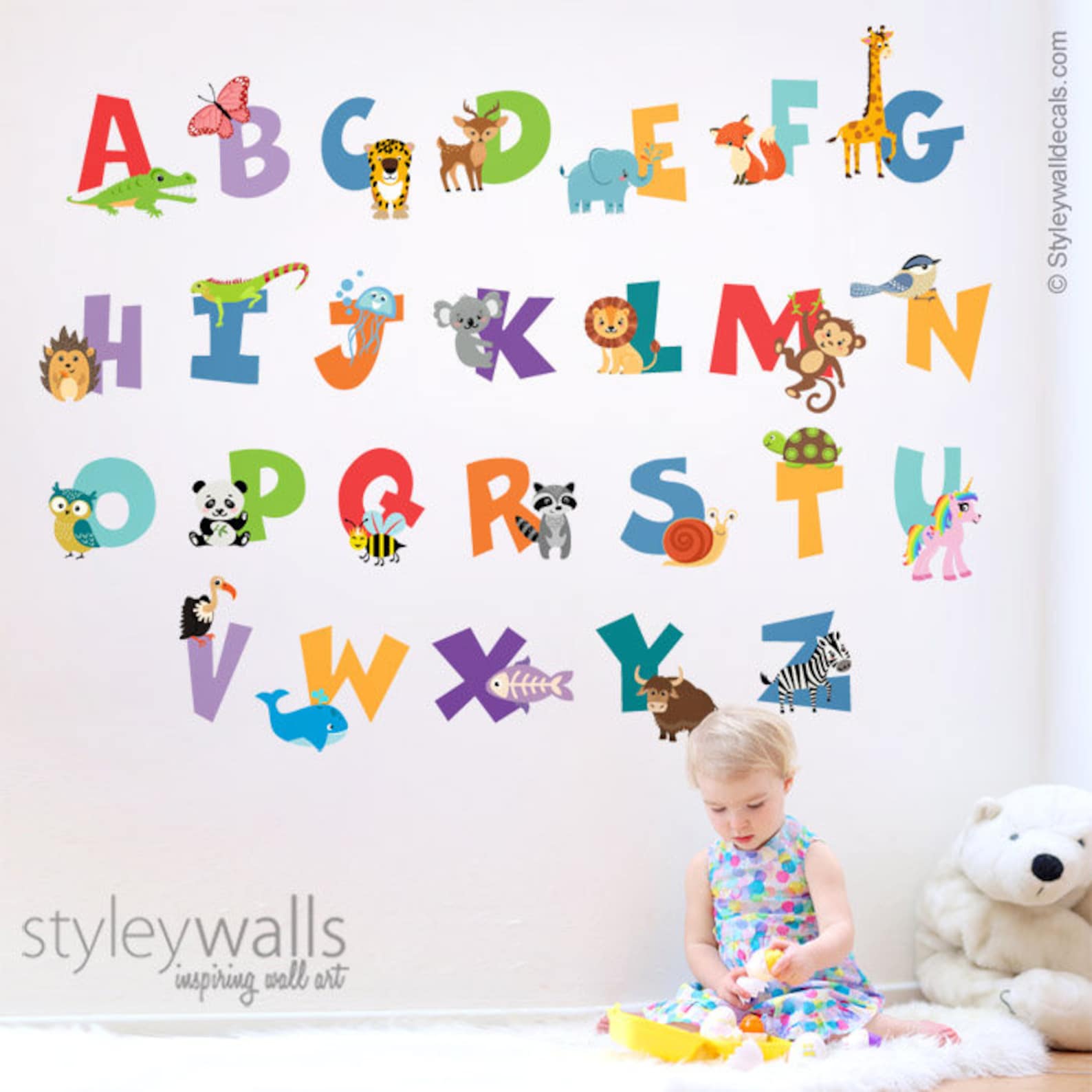 Alphabet Wall Decal, Animals Alphabet Wall Sticker, Letters Wall Decal ...