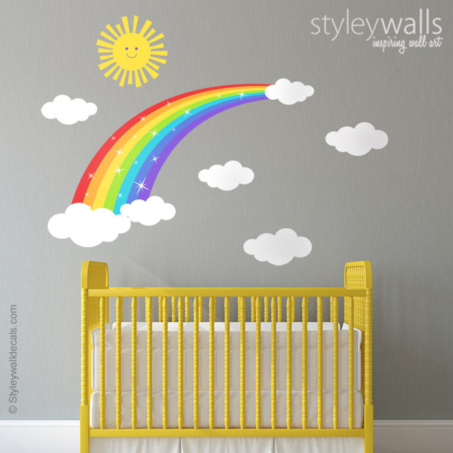Rainbow Wall Decal Rainbow Wall Sticker Sun Wall Decal - Etsy