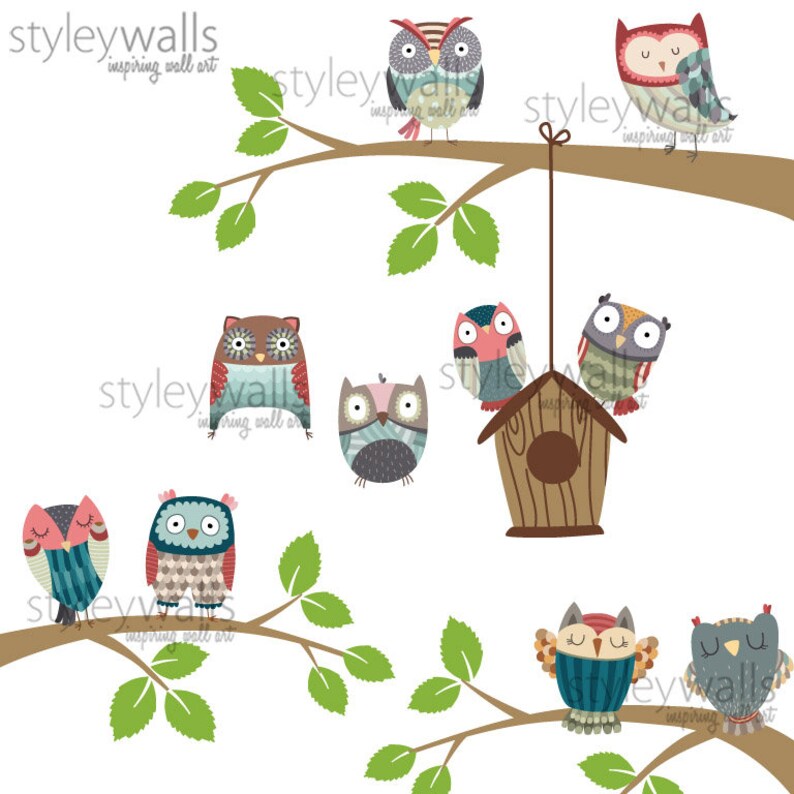 Owls Wall Decal, Branch Wall Decal, Branch and Owls Wall Sticker, Bird ...
