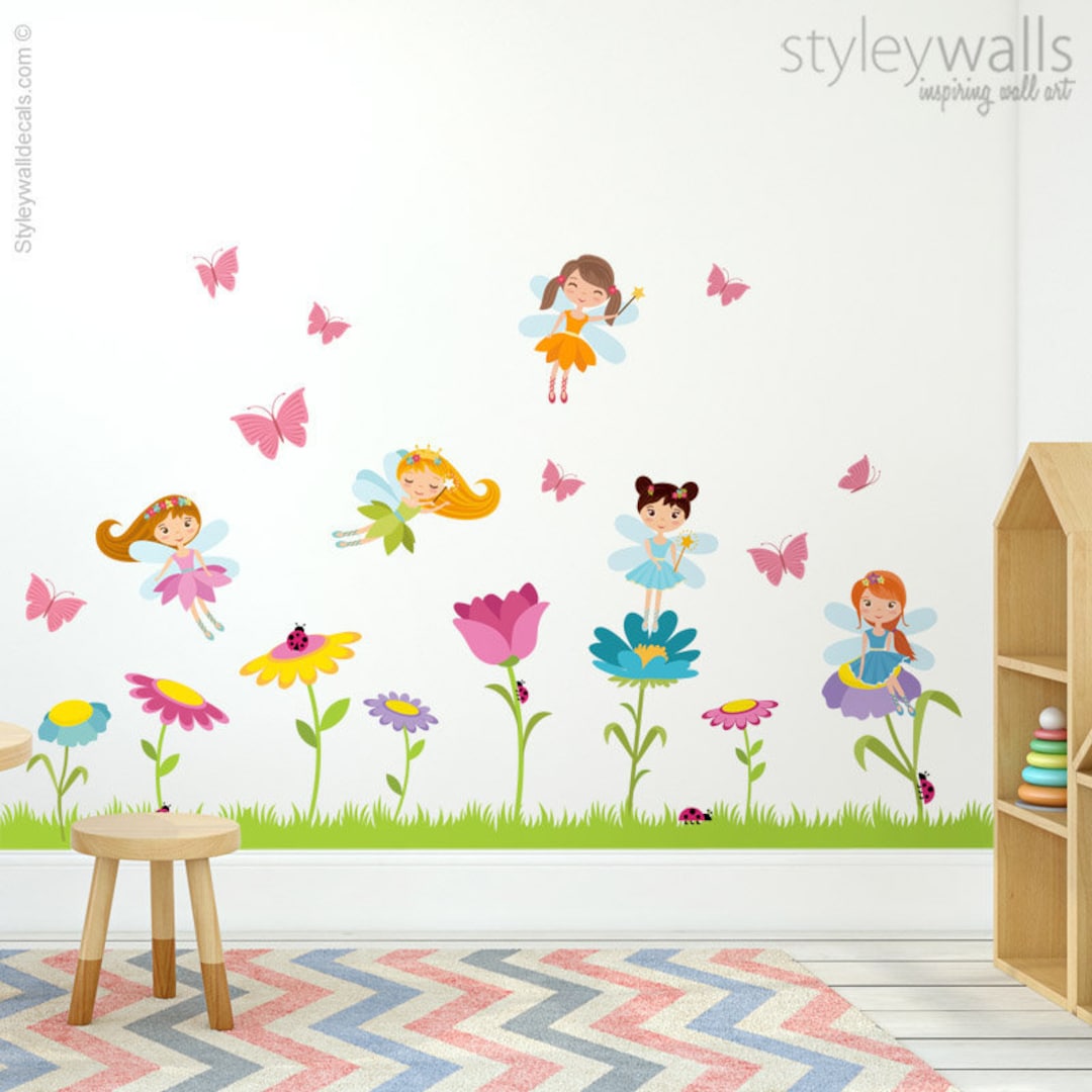 Fairies Wall Decal , Fairy Wall Decal, Flowers Wall Decal, Garden ...