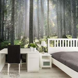Forest Mural, Trees Mural, Forest Trees Repositionable Removable Fabric ...