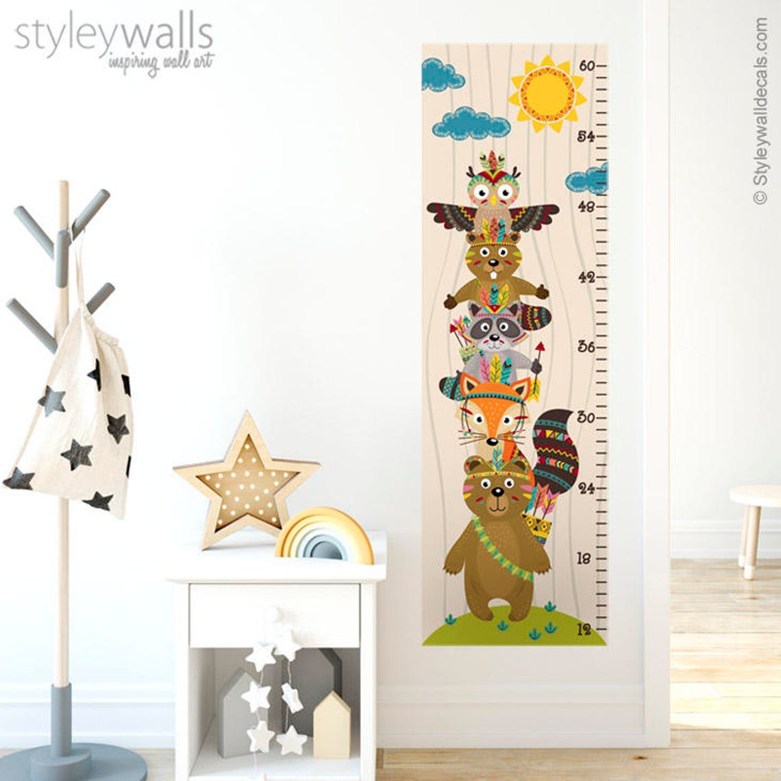 Kids Growth Chart Wall Decal Animals Height Chart Wall Decal | Etsy