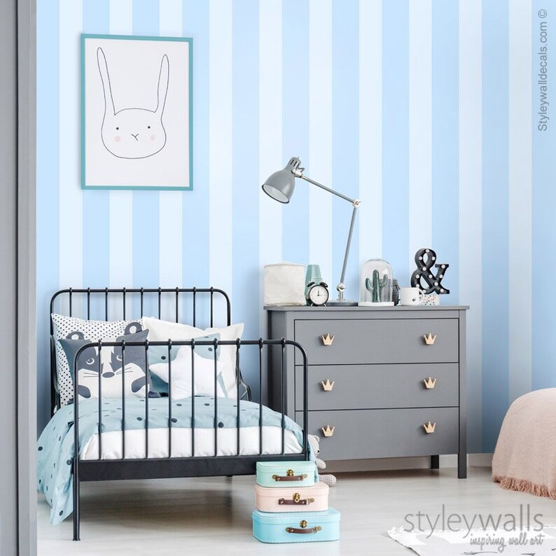 Striped Pattern Wallpaper Blue Vertical Stripes Wallpaper - Etsy