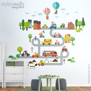 Transportation Wall Decal, Vehicles Cars and Animals Wall Sticker ...