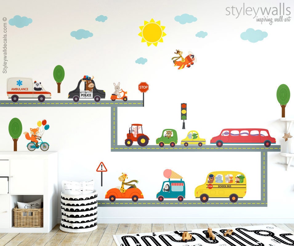Transportation Wall Decal Vehicles and Animals Wall Sticker - Etsy UK