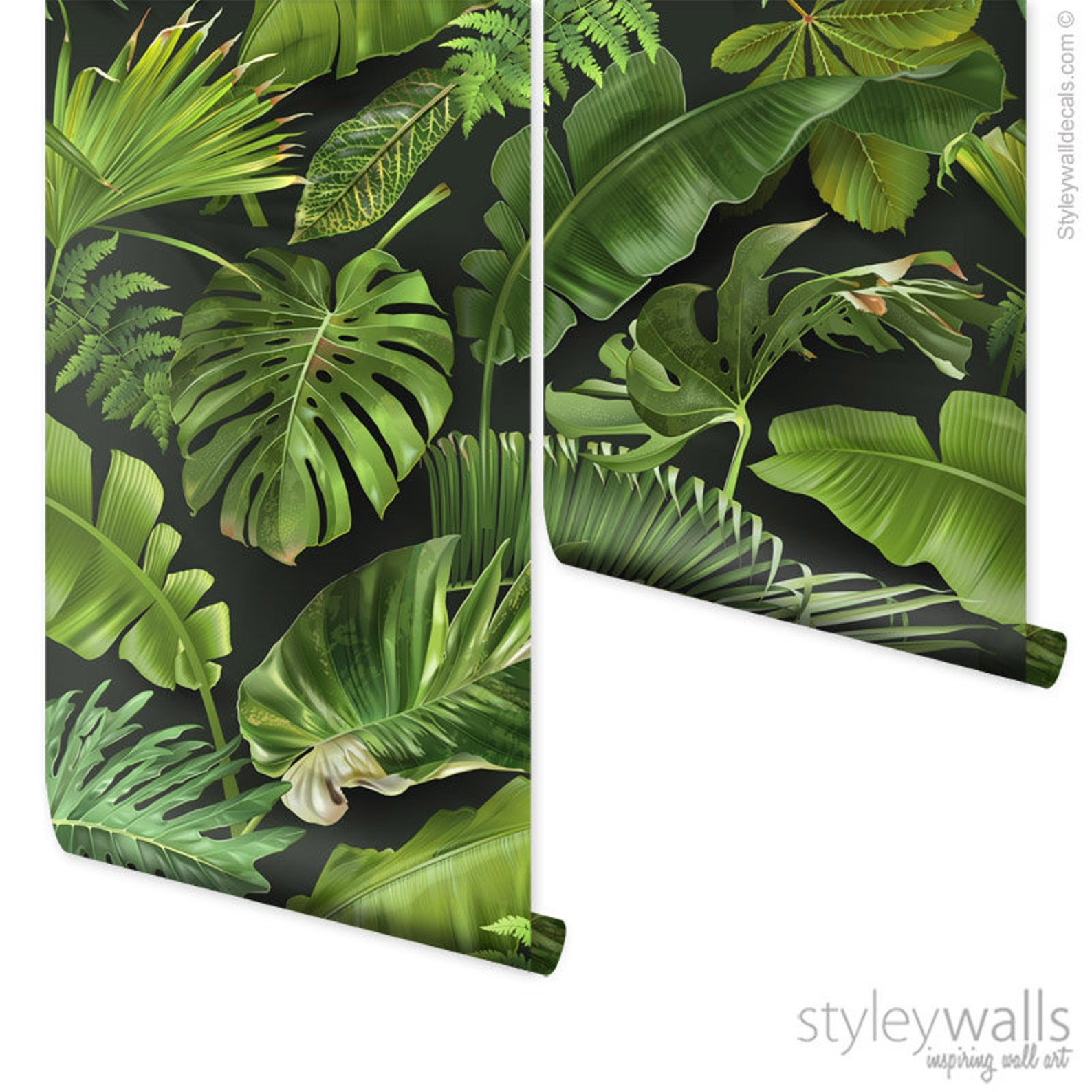 Tropische bladeren behang, palm bladeren behang, groene bladeren ...