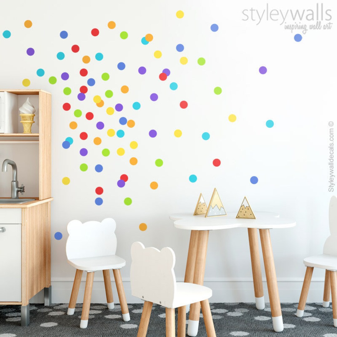 Rainbow Polka Dots Wall Decal, Confetti Dots Wall Decal, Colorful ...