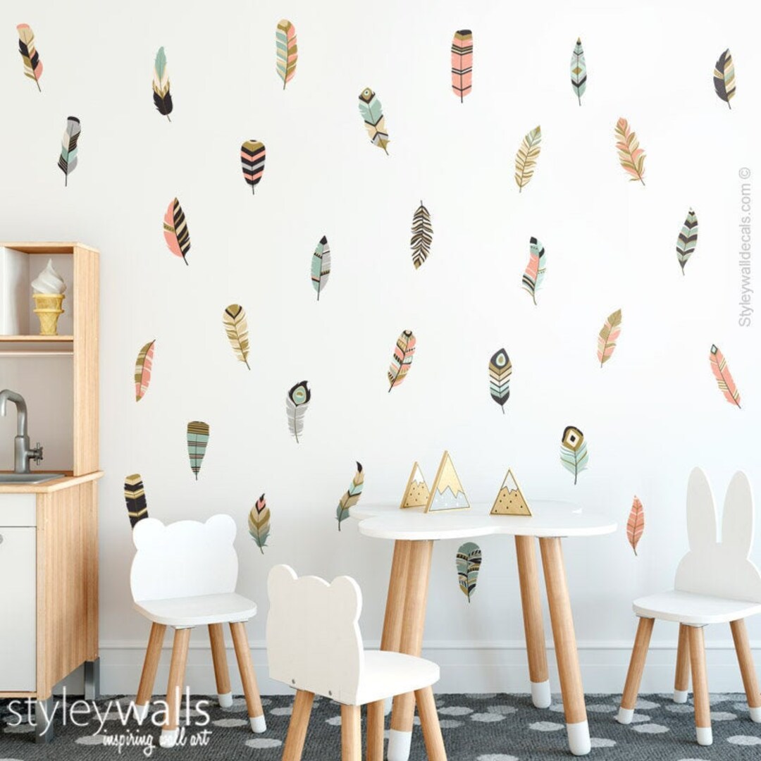 Feathers Wall Decal, Feather Wall Stickers, Feather Wall Decor, Tribal ...