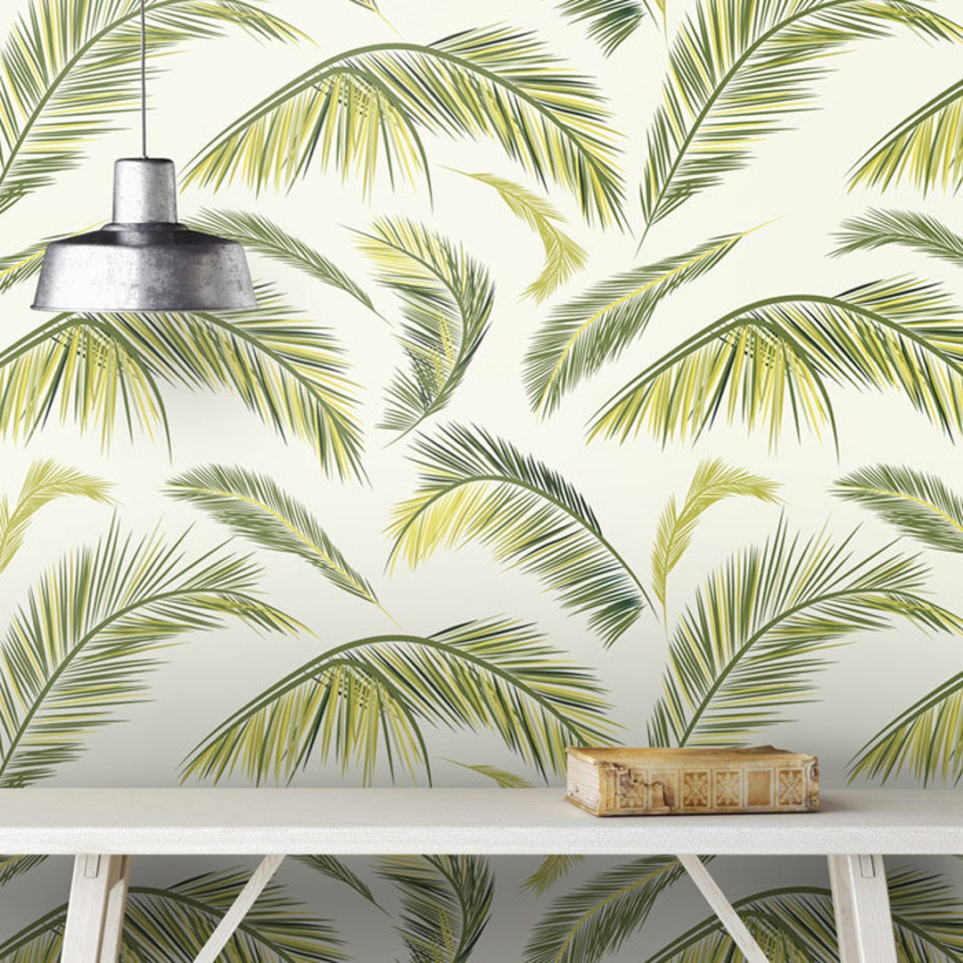 Palm Leaves Wallpaper, Tropical Botanical Leaf Pattern Wallpaper ...