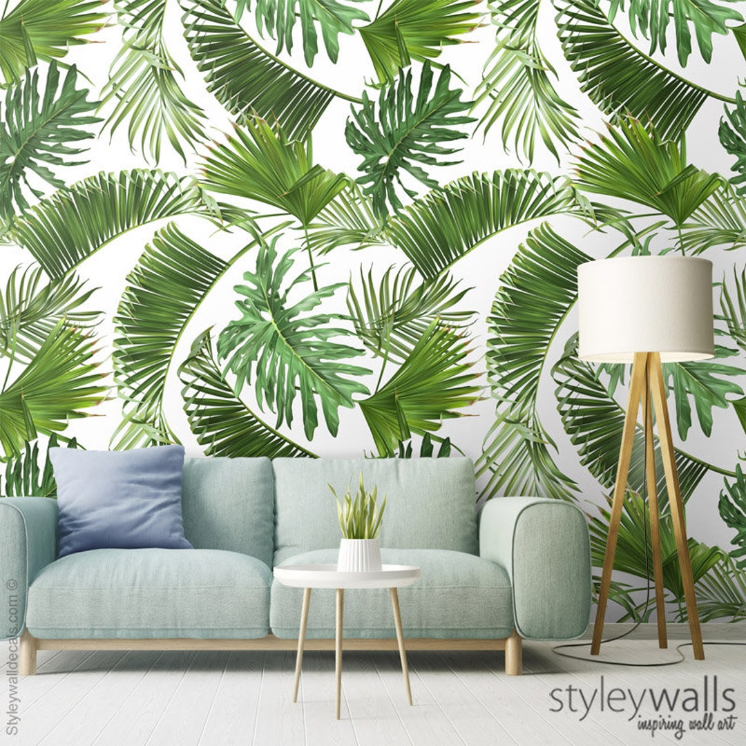 Tropical Leaves Wallpaper, Green Palm Leaves Wallpaper, Leaf Pattern ...
