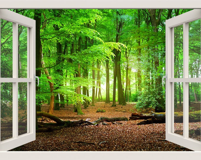 Window Frame 3D Foggy Forest Wall Decal Easy to Apply Peel & Stick Home ...