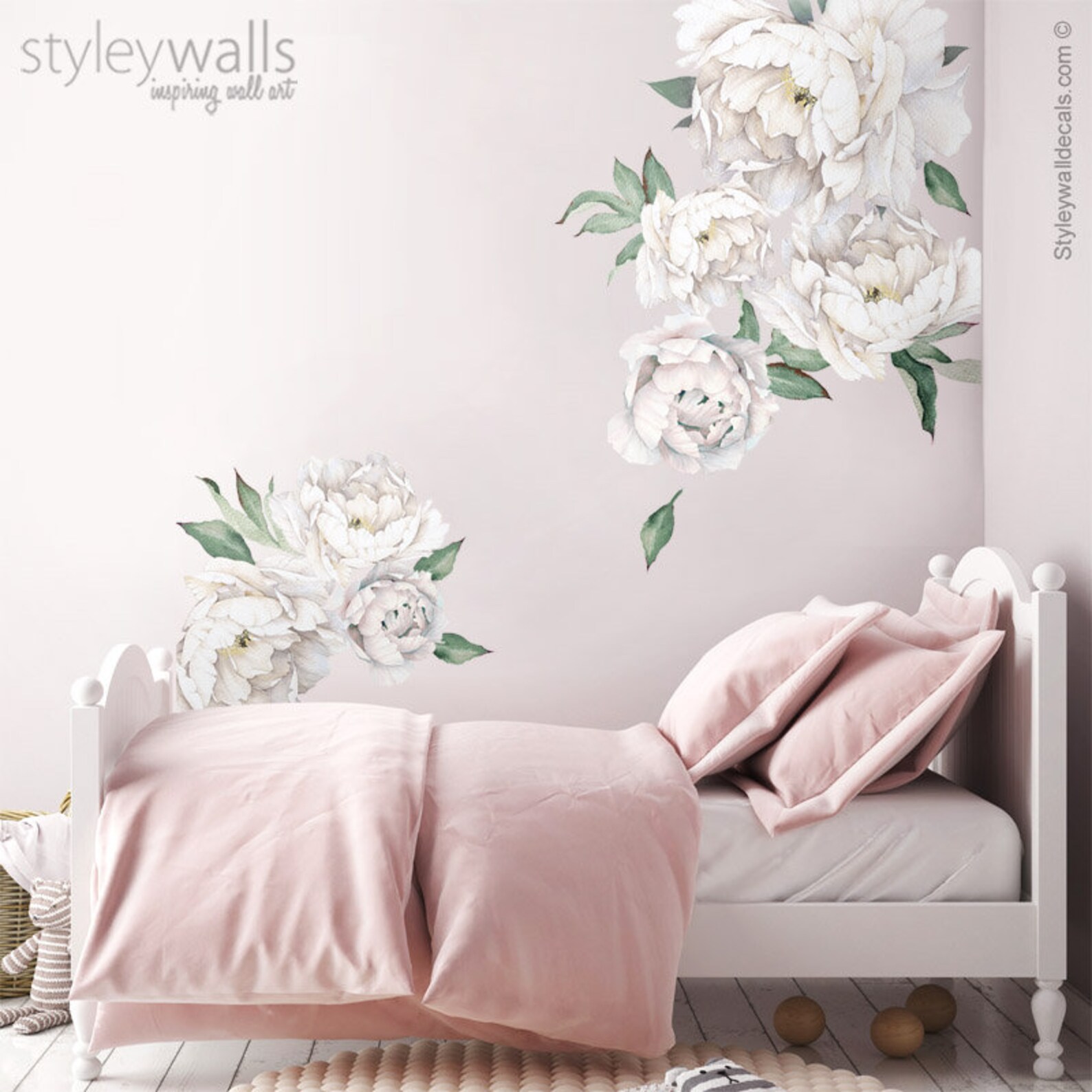 Peony Flowers Wall Decal White Peony Wall Sticker Watercolor | Etsy