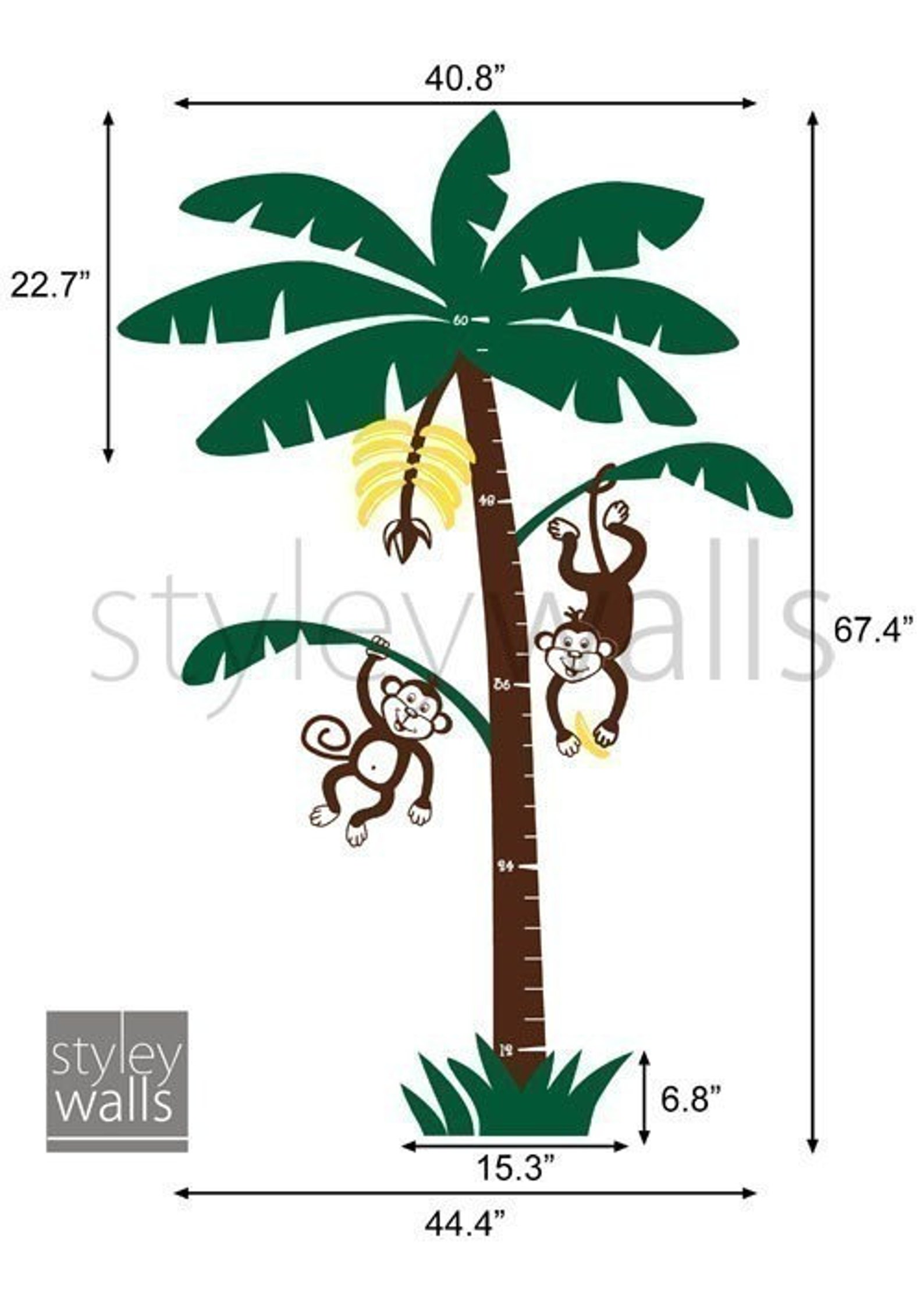 Jungle Tree Wall Decal, Growth Chart Wall Decal, Jungle Monkeys Nursery ...