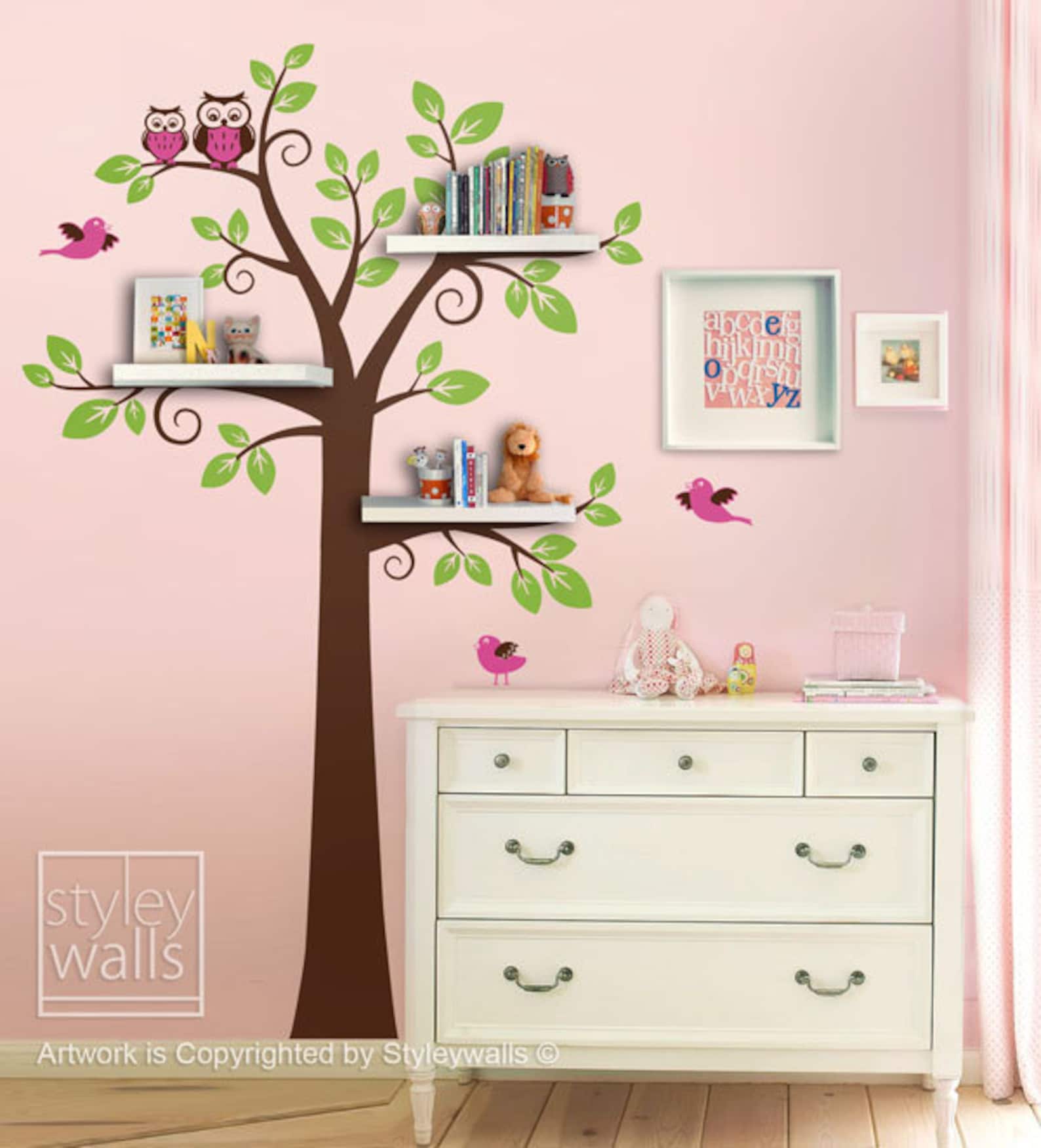 Shelves Tree Decal Children Wall Decal, Shelf Tree Wall Decal for ...