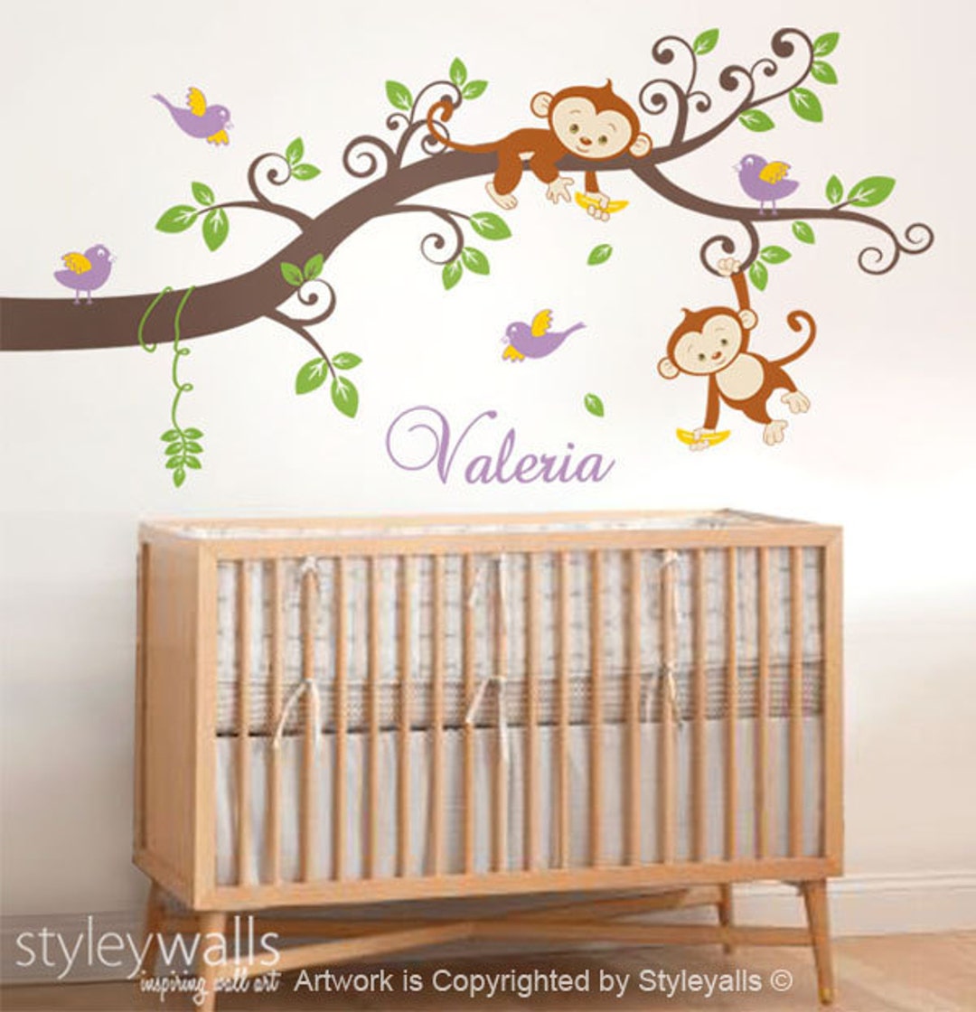 Monkey Tree Wall Decal, Monkey Branch Wall Decal, Personalized Custom ...
