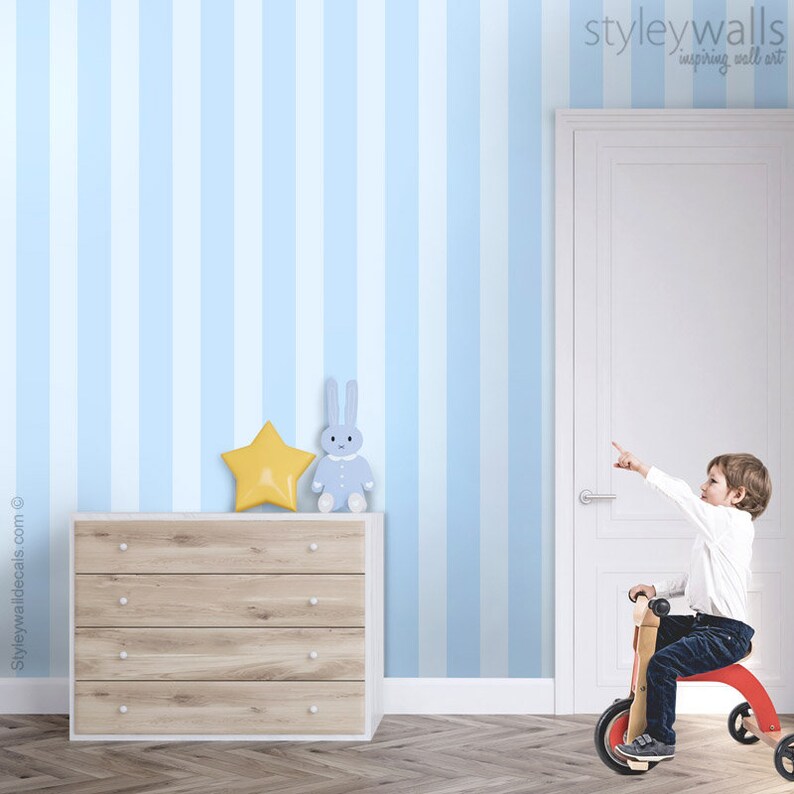 Striped Pattern Wallpaper Blue Vertical Stripes Wallpaper - Etsy