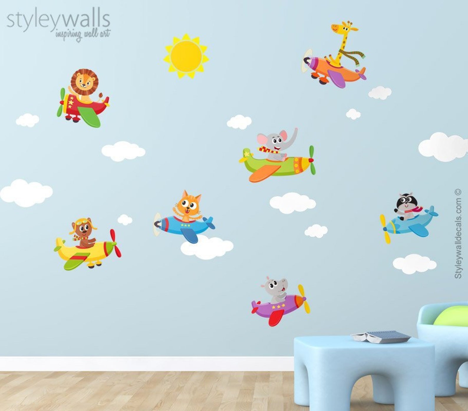 Airplanes Wall Decal Airplanes Wall Sticker Animals With - Etsy