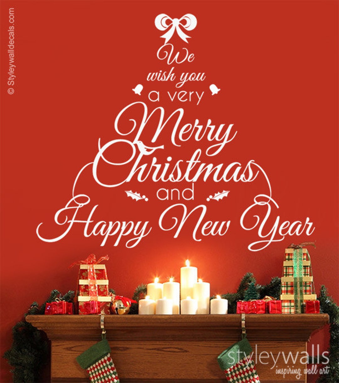 We Wish You a Merry Christmas Wall Decal, Happy New Year Wall Decal ...