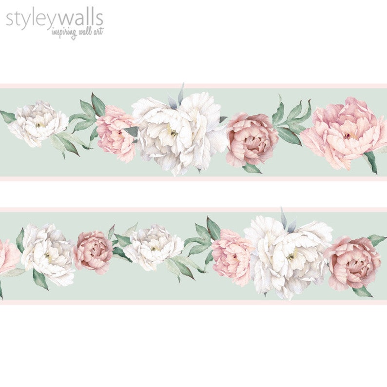 Peonies Wall Border Decal, Peony Border Wall Decal, Repositionable ...