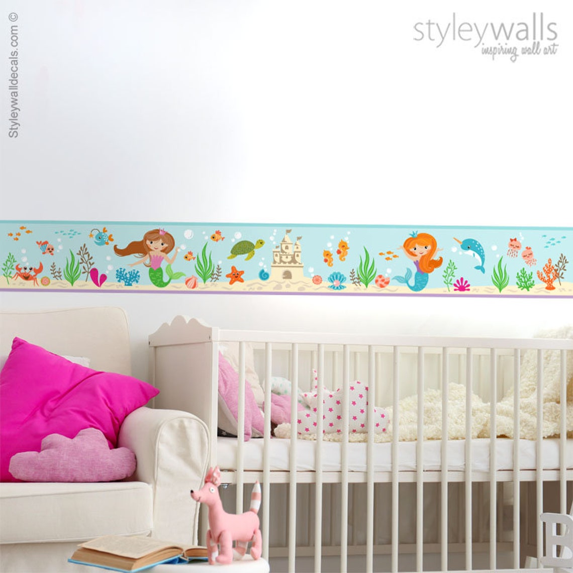 Mermaid Wall Border Decal Mermaids Border Wall Decal - Etsy