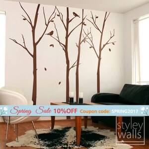 Forest Winter Trees and Birds Wall Decal, Thin Winter Trees Wall Decal ...